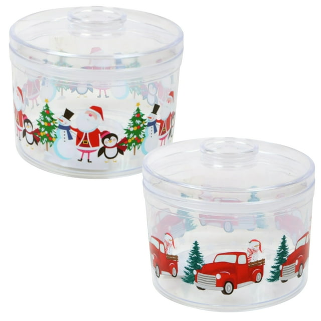 Decorative Christmas Holiday Santa Snowmen Themed Plastic Containers ...