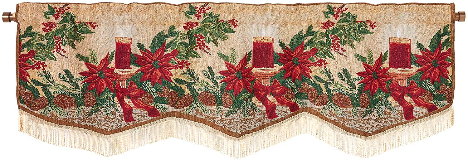 Decorative Christmas Poinsettia Candles Design Tapestry 60" X 15 ...