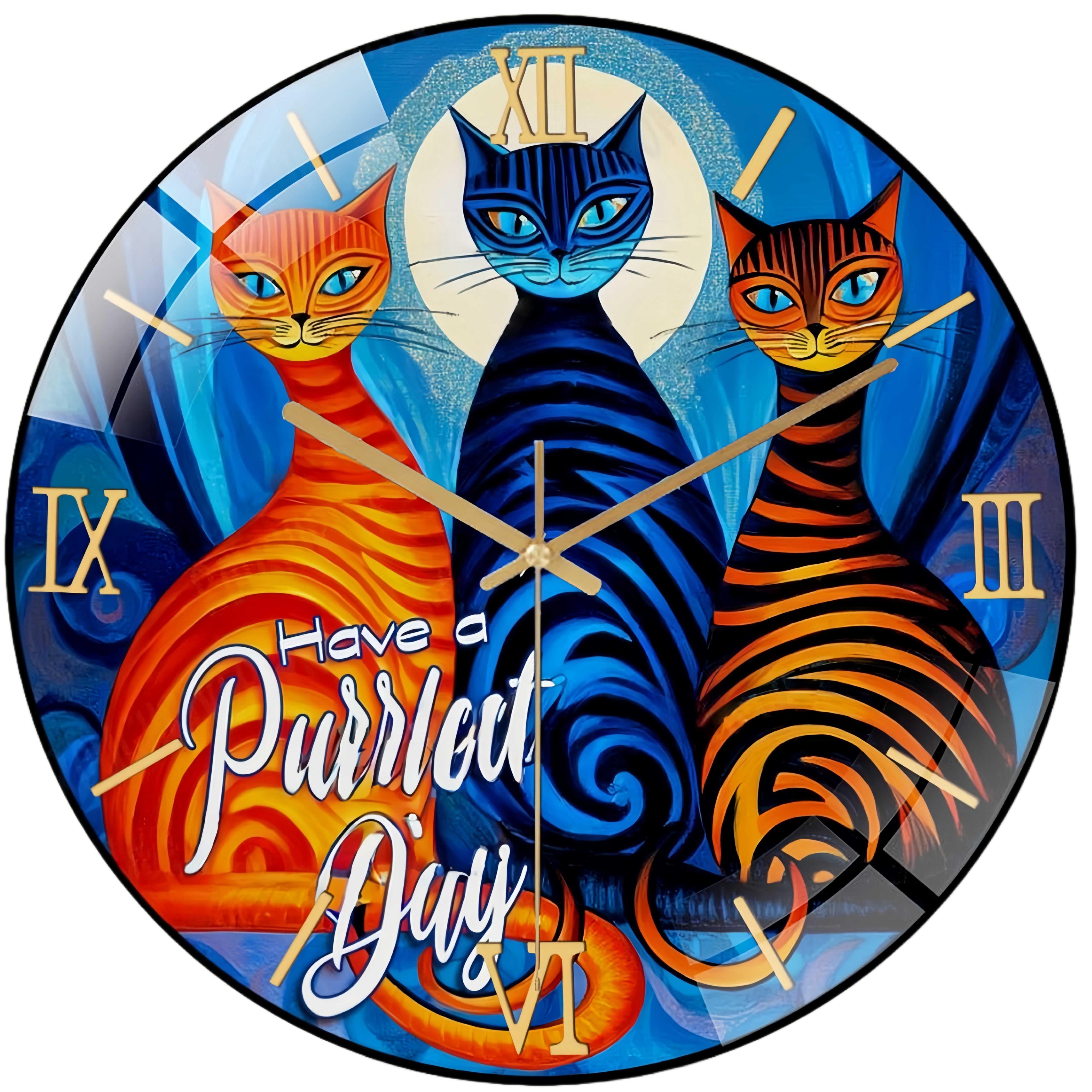 Decorative Clocks： Abstract Cats Glass Wall Clock for Homes, Bars ...
