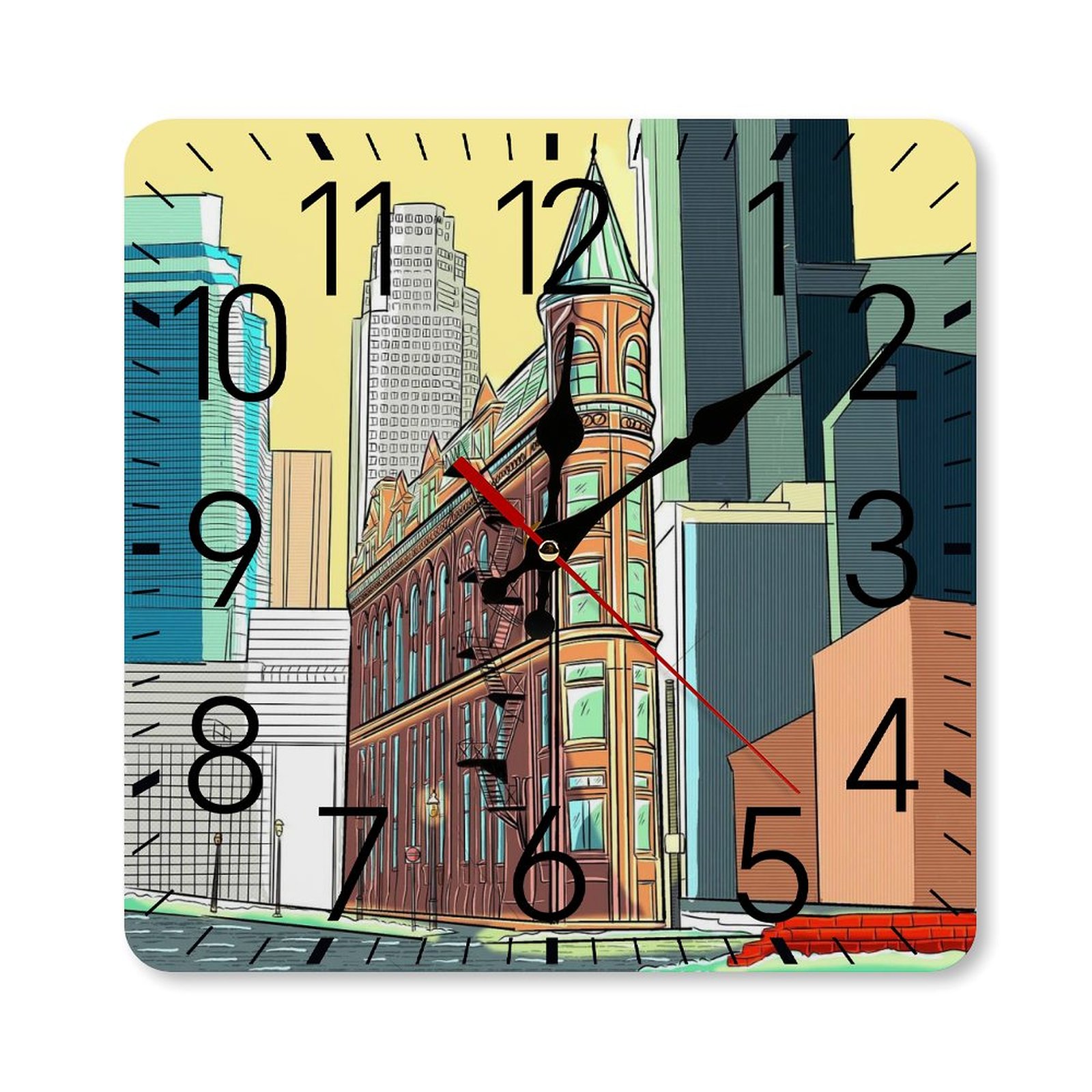 Decorative Clocks Clock Wall Decor, Building pattern Square Wall Clock ...