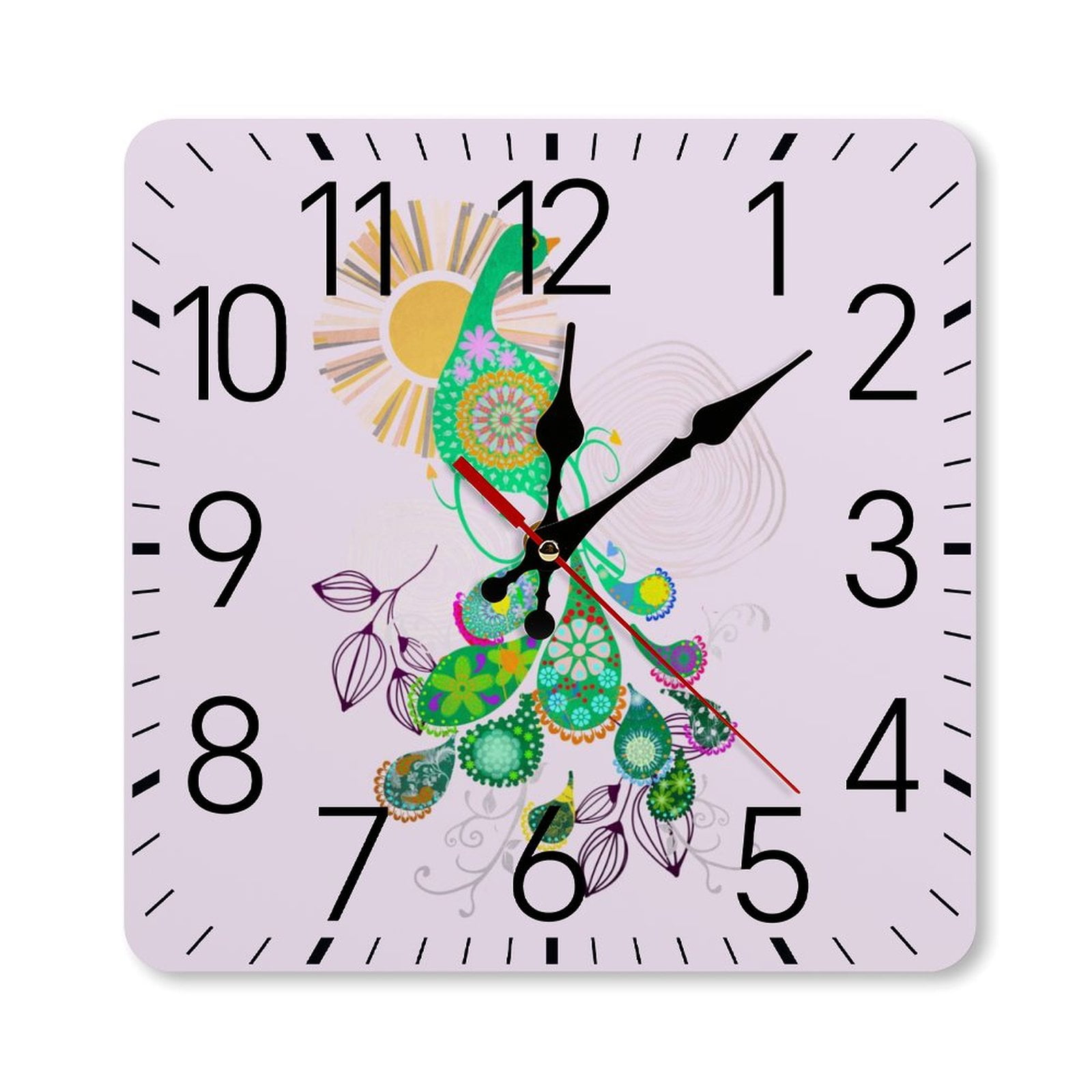 Decorative Clocks Clock Wall Decor, Peacock pattern Square Wall Clock ...
