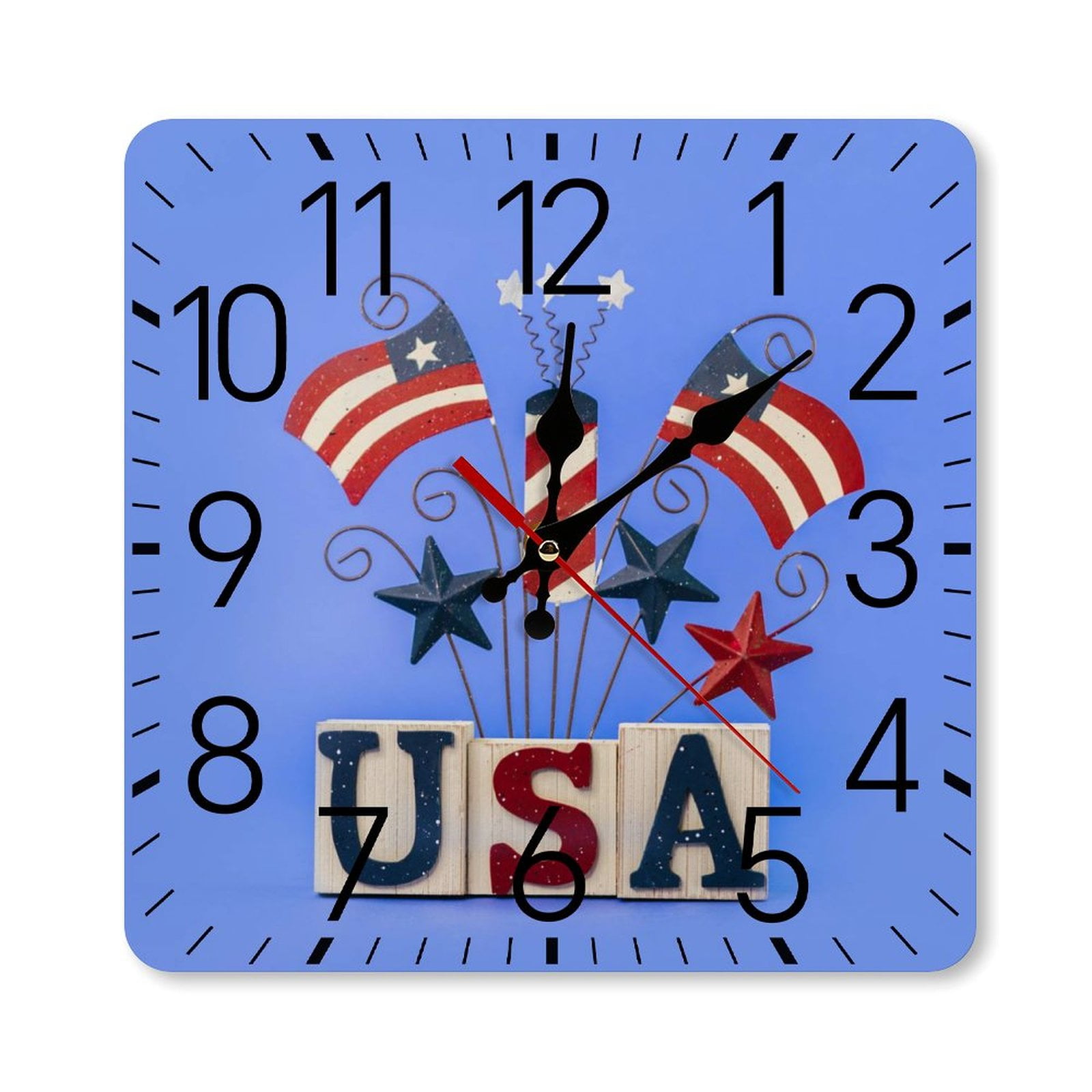 Decorative Clocks Clock Wall Decor, USA Flag pattern Square Wall Clock ...