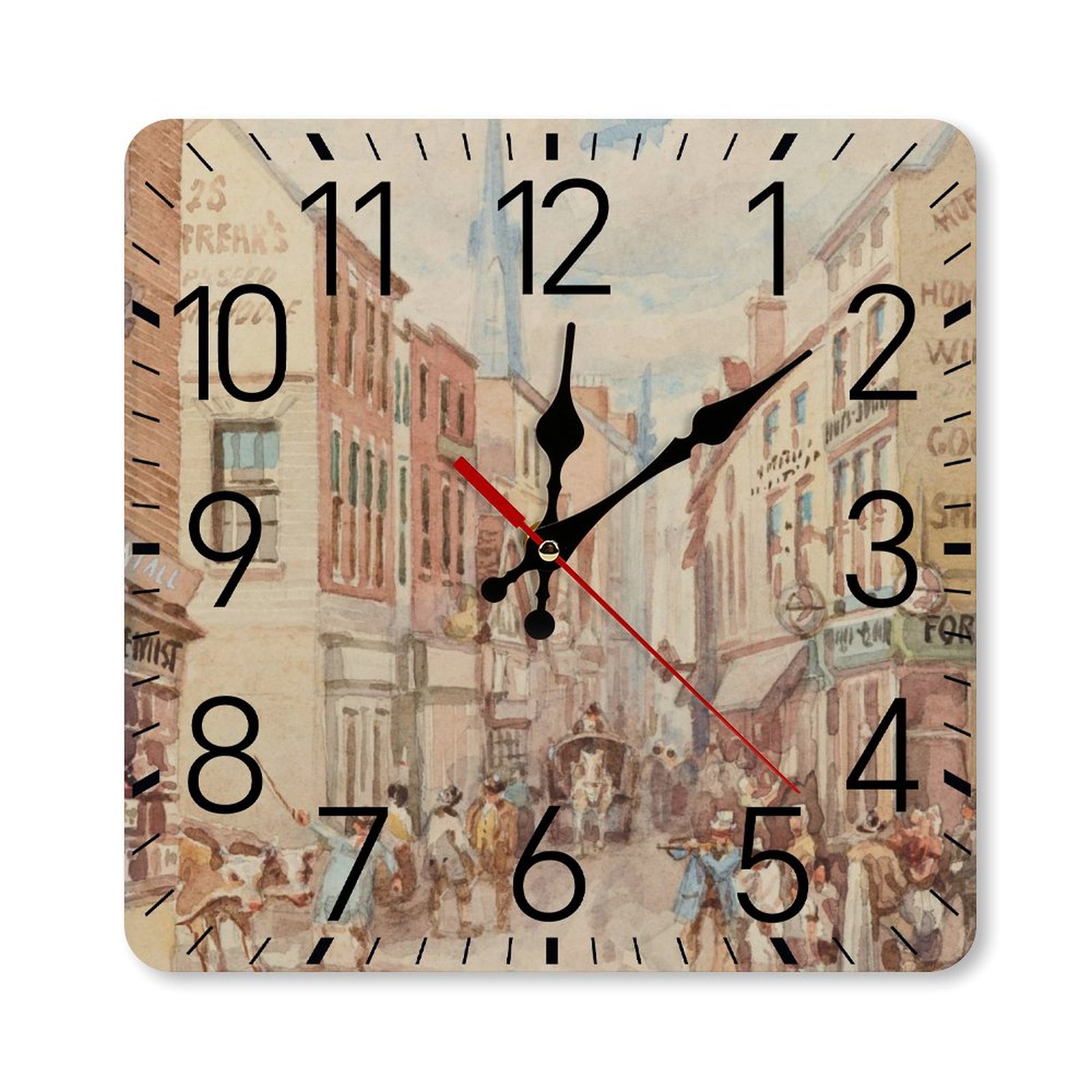 Decorative Clocks Clock Wall Decor, Watercolor Painting Lively Town ...