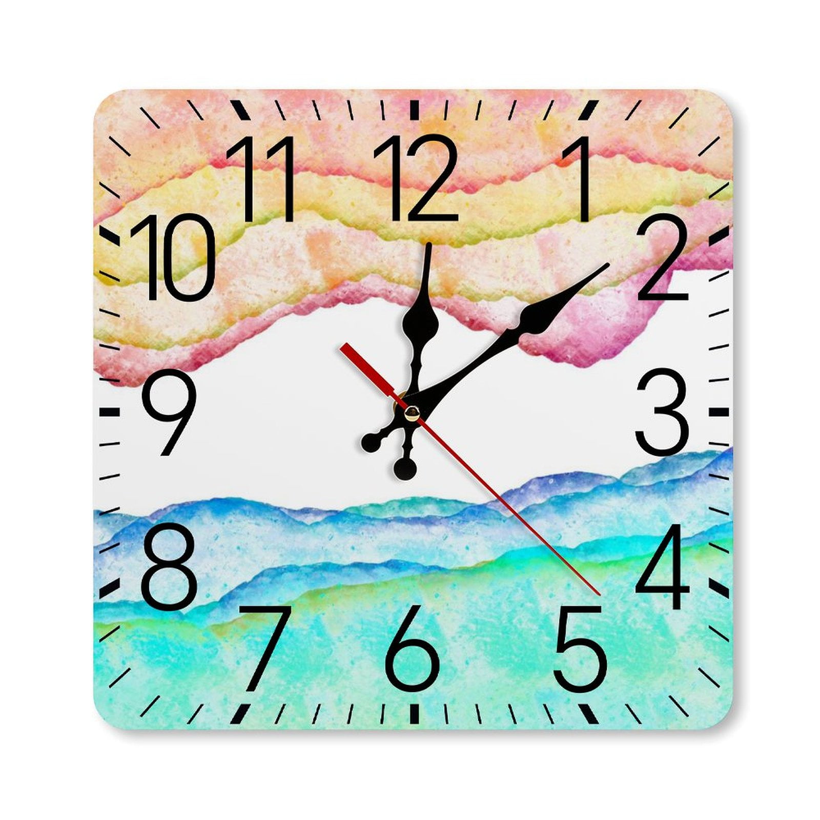 Decorative Clocks Clock Wall Decor, Watercolor pattern Square Wall ...