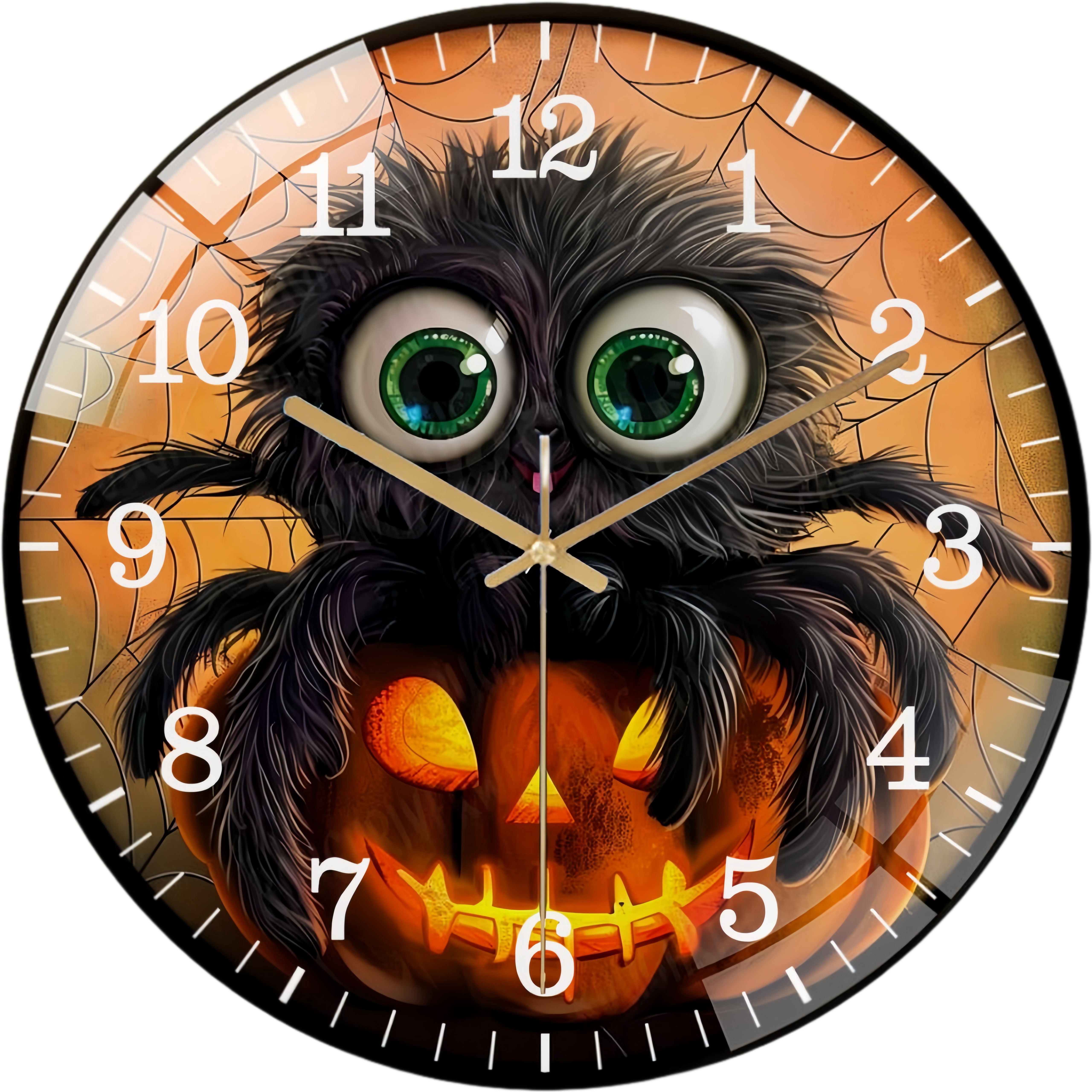 Decorative Clocks: Cute Furry Black Spider on A Pumpkin Glass Wall ...