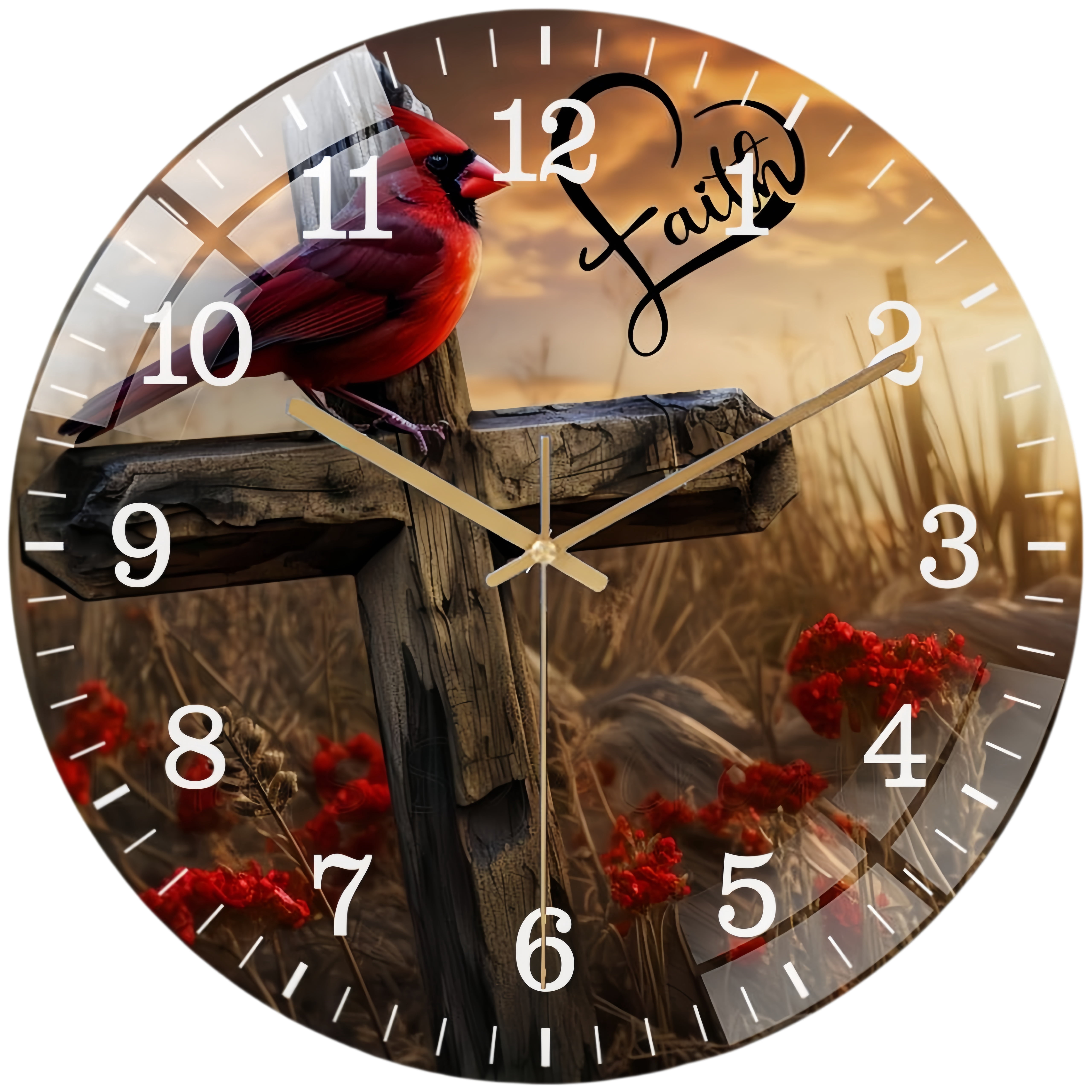 Decorative Clocks： Faith Cardinal on Cross Wreath Glass Wall Clock ...