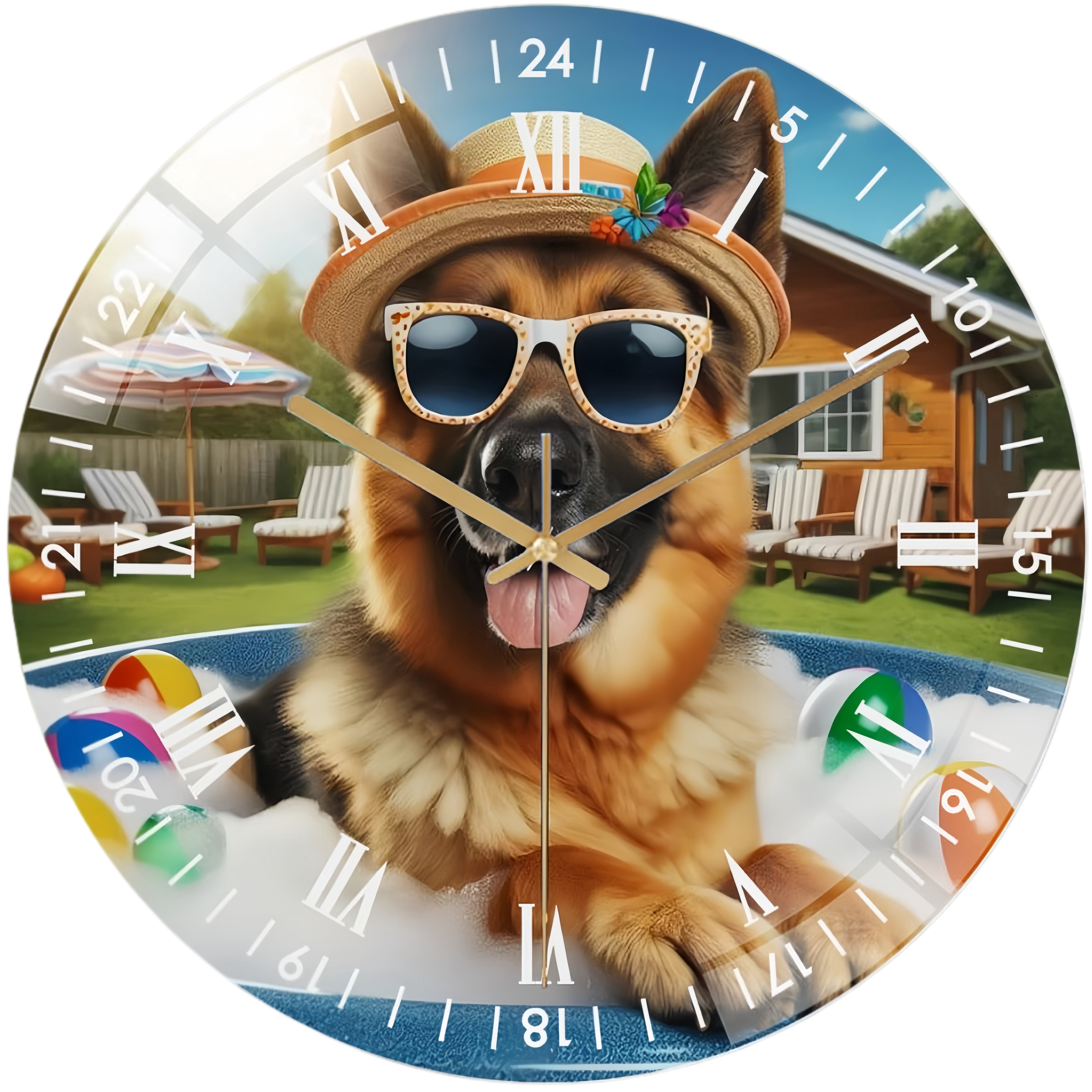 Decorative Clocks: German Shepherd in A Hot Tub Glass Wall Clock ,Dog ...