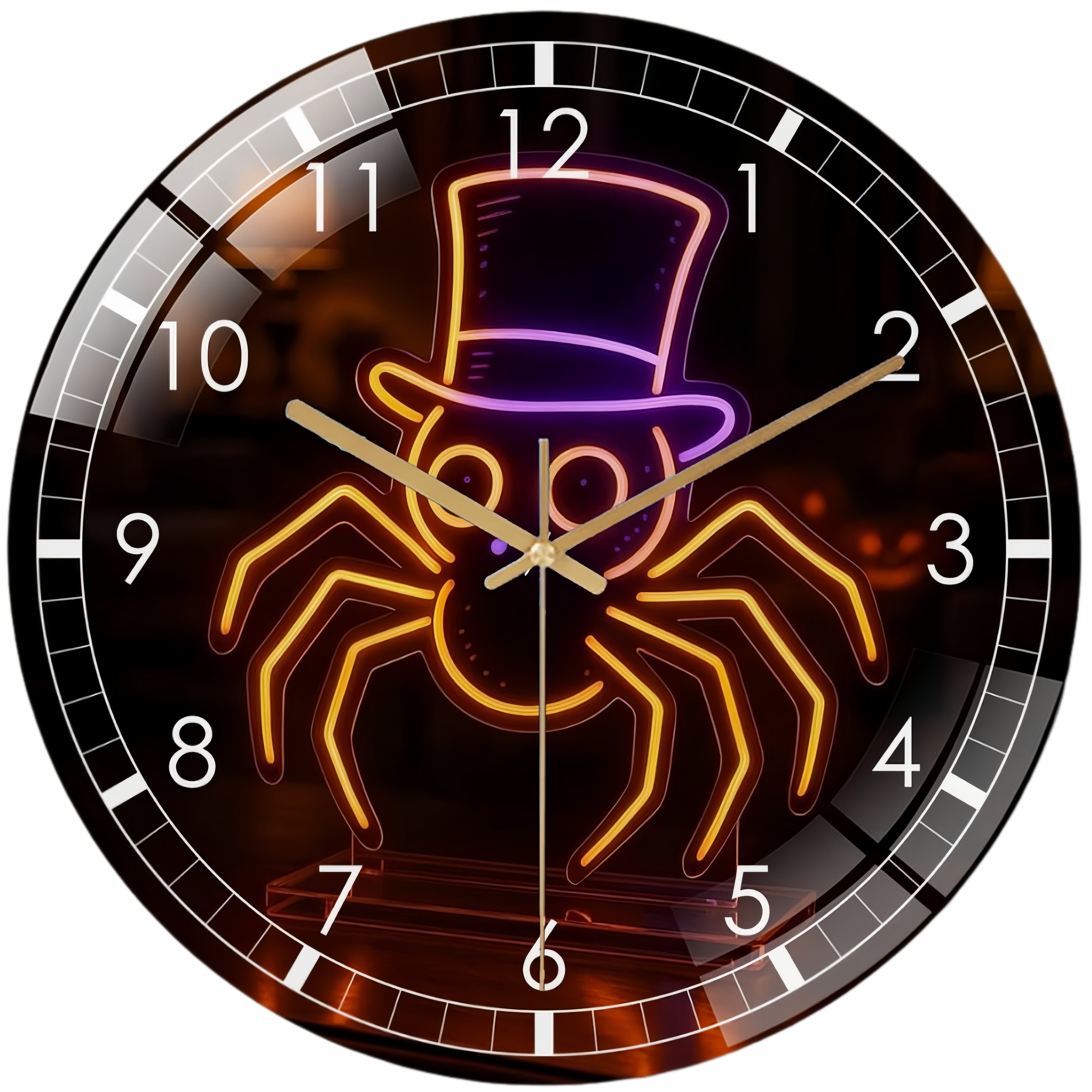 Decorative Clocks: Hallo-ween Spider in Hat Glass Wall Clock– Spooky ...