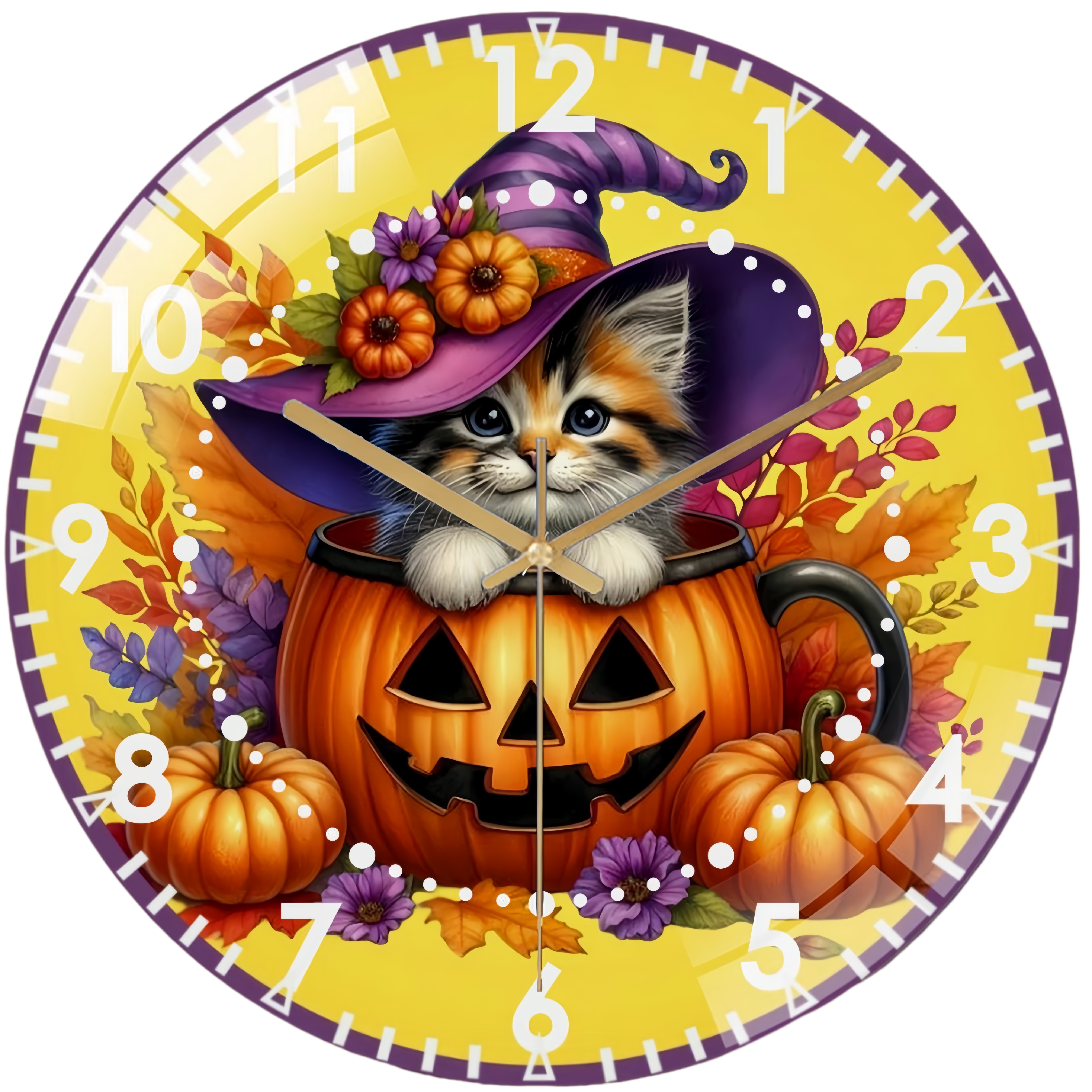 Decorative Clocks: Halloween- Kitten Glass Wall Clock, Whimsical ...
