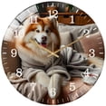 Decorative Clocks: Husky in A Bathrobe Glass Wall Clock ,Dog Lover ...