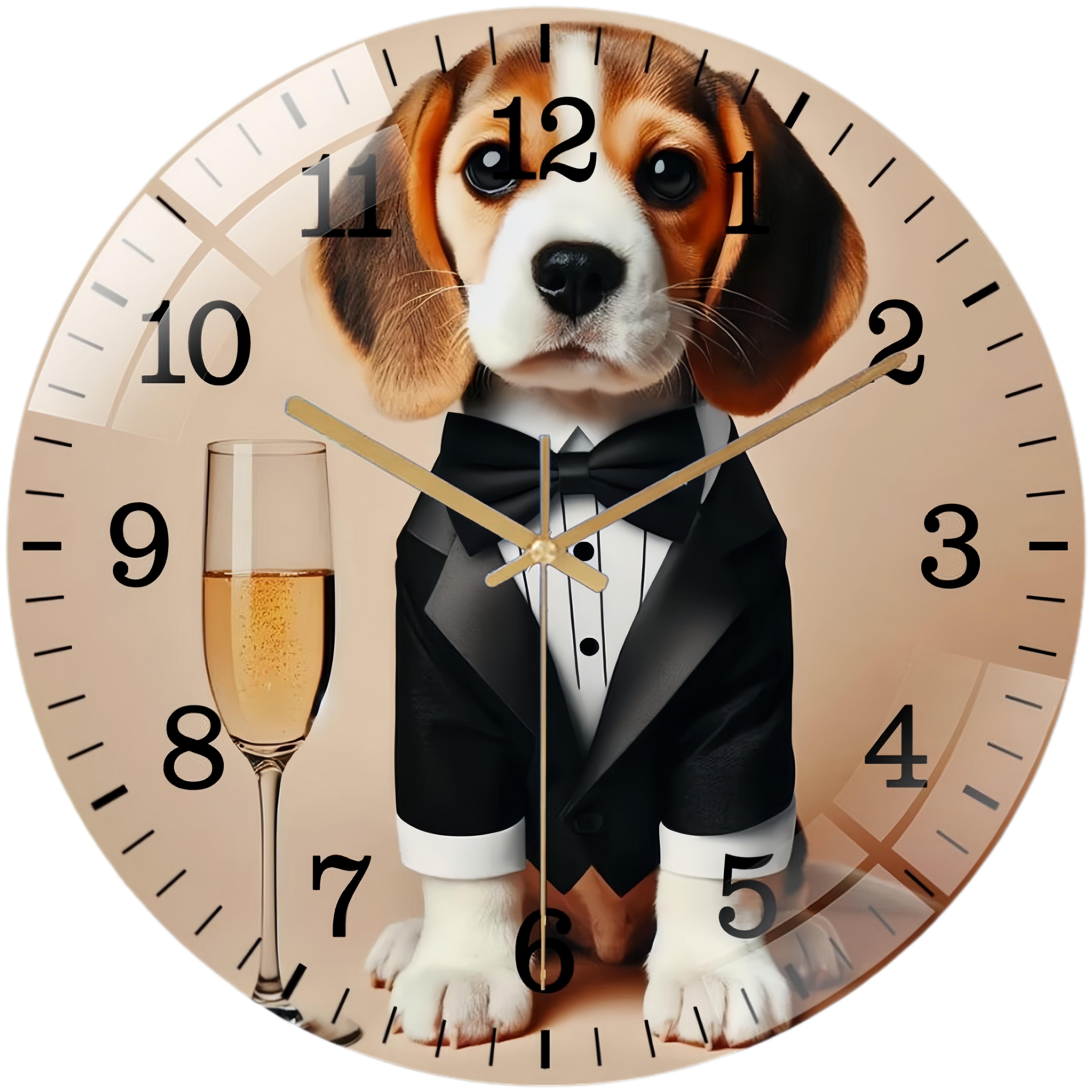 Decorative Clocks: Pet Portrait Glass Wall Clock ,Beagle in Tuxedo Wall ...
