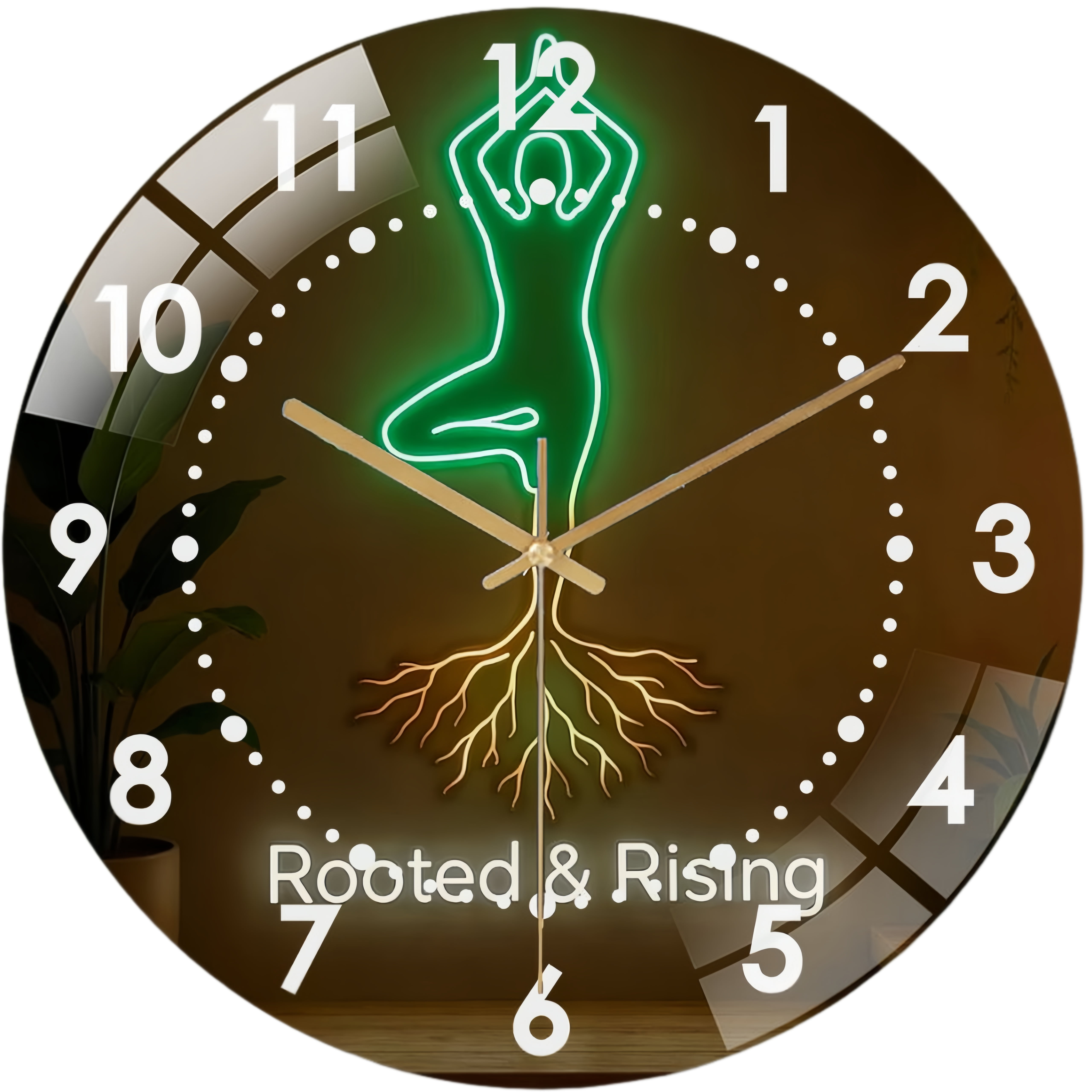 Decorative Clocks: Rooted & Rising Yoga Glass Wall Clock– Spiritual And ...