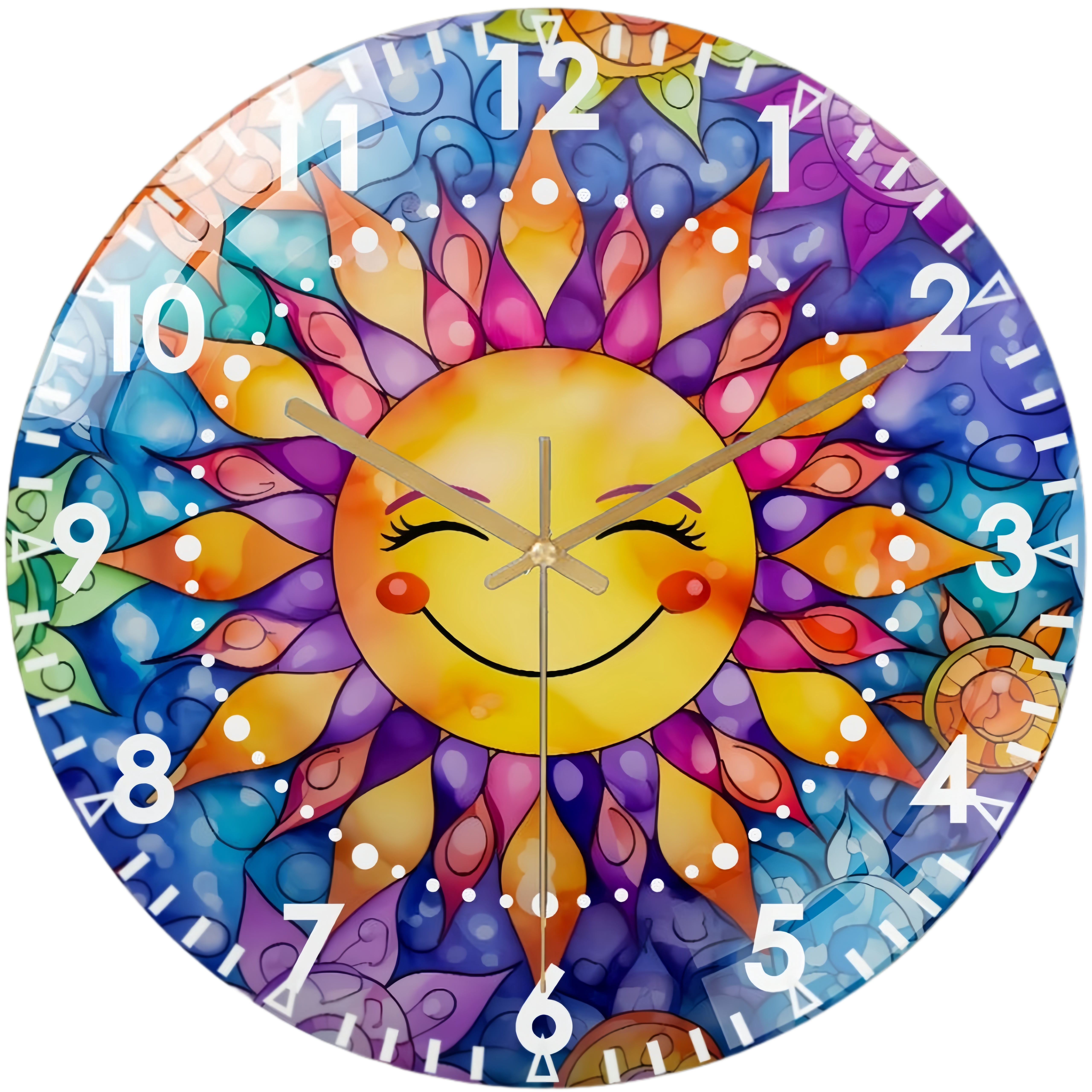 Decorative Clocks: Smiling Sun Glass Wall Clock,round Summer Decor Wall ...