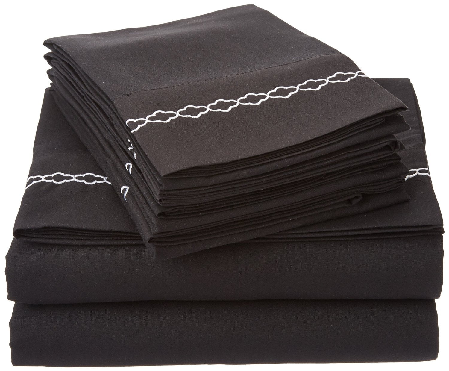 Decorative Cloud-Embroidered Microfiber Sheet Set Black/White / Twin XL ...