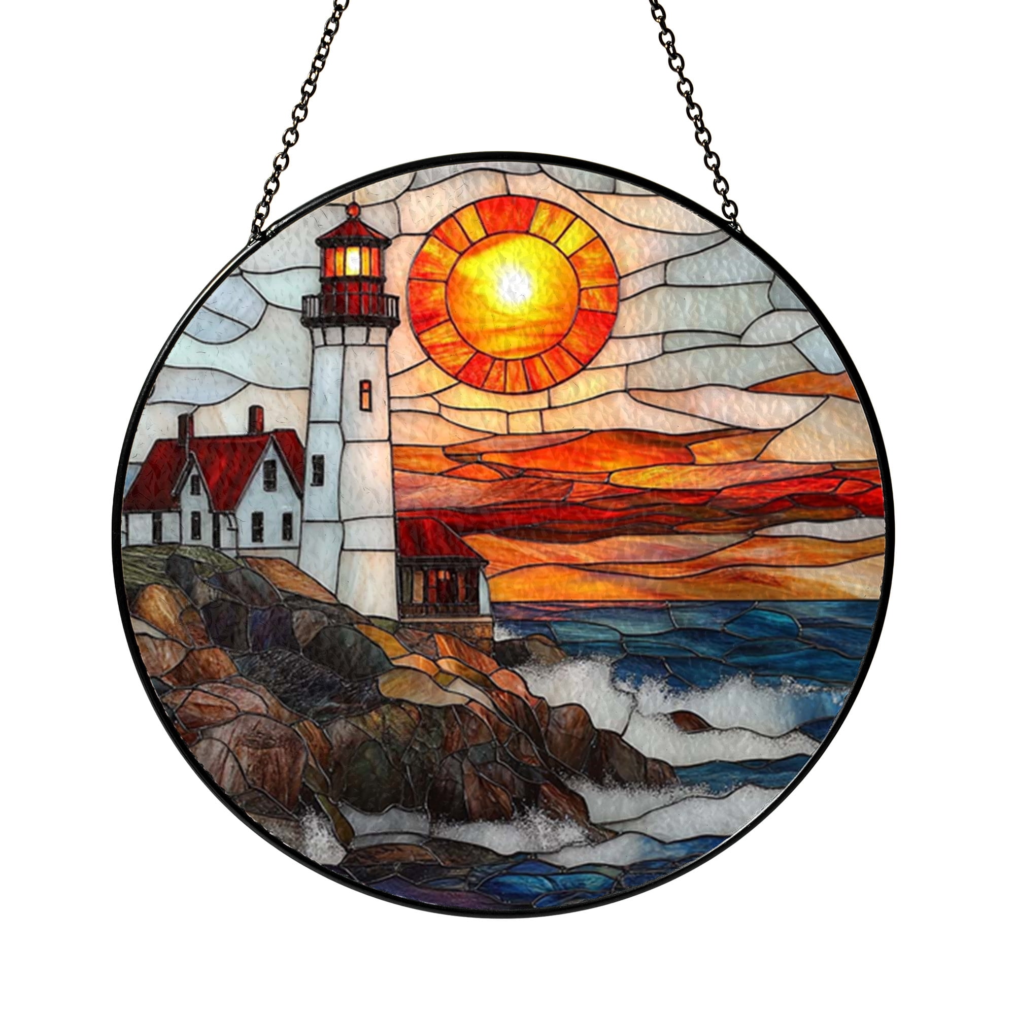 Decorative Colorful Lighthouse Stained Glass Style Suncatcher, Coastal ...