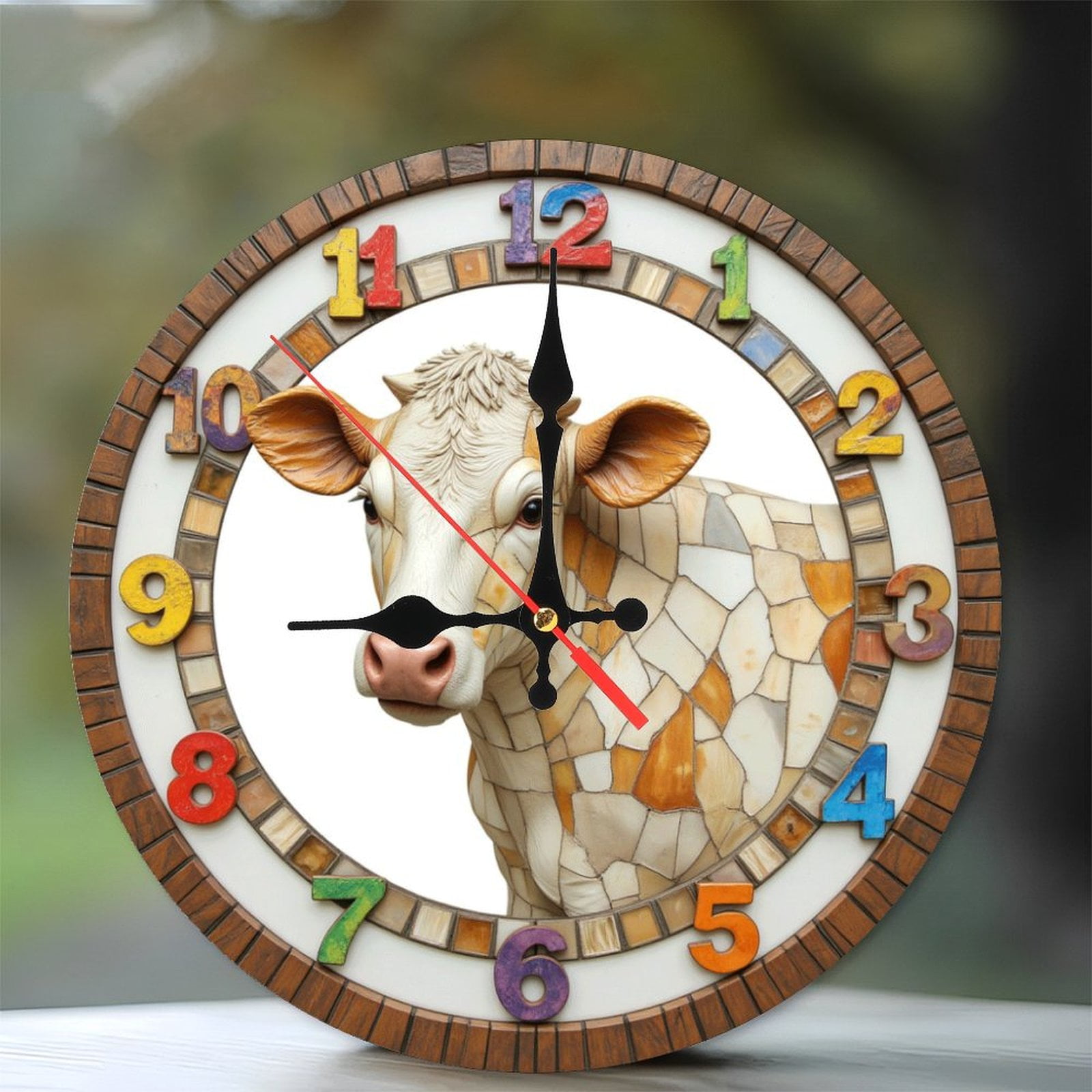 Decorative Cow Wall Clock Farmhouse Home Decor 10-Inch Silent Wooden ...