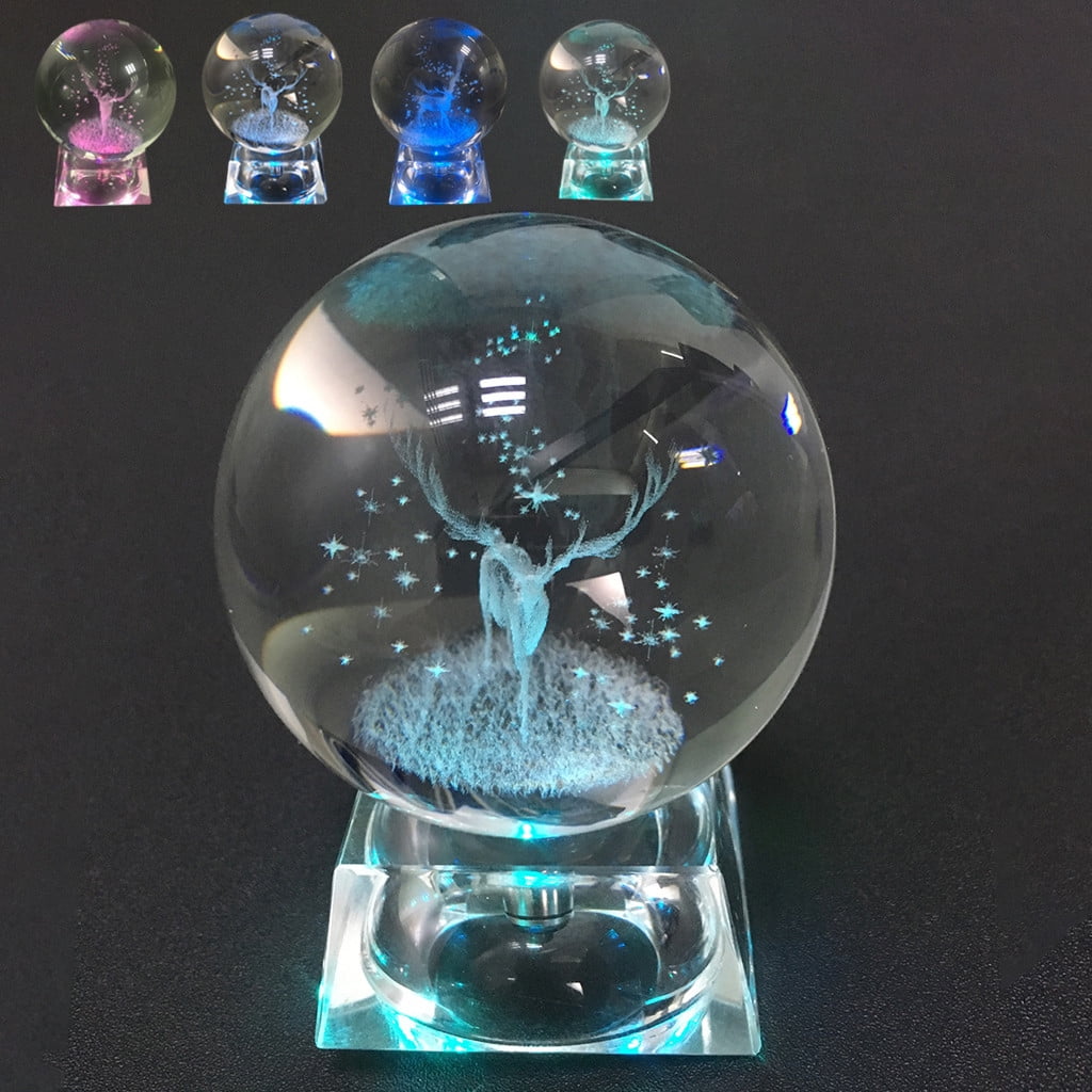 Decorative Crystal 3D Carved Deer Ball - 2.5 Inch, With Glowing Crystal ...