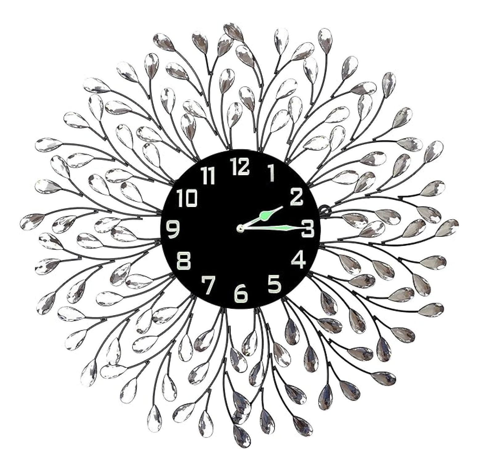 , Decorative Crystal Metal Vine Wall Clock, Diameter 25", 9.50" Black ...