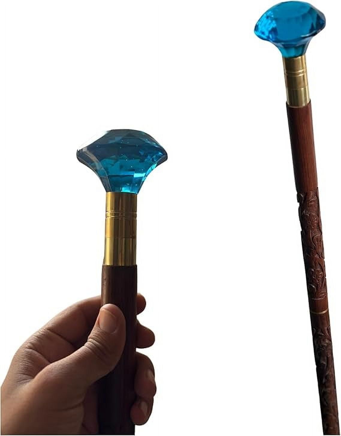 Decorative Crystal Walking Stick with Brass and Wooden Handle Heavy ...