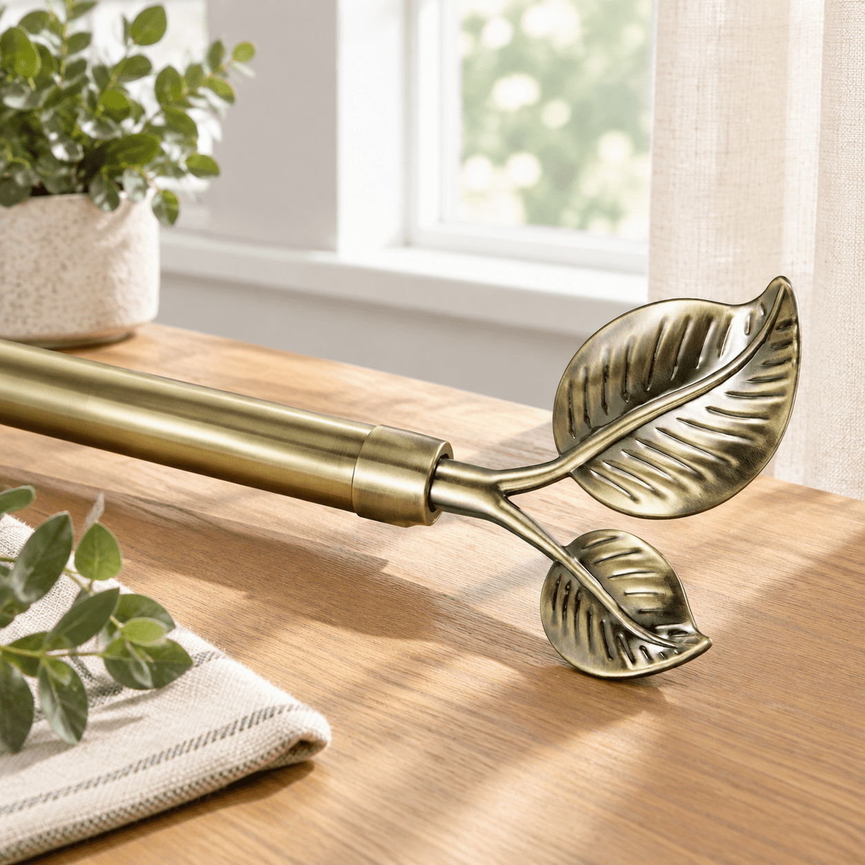 Decorative Curtain Rod With Leaf Finials 1inch Diameter 110-160 Inch ...