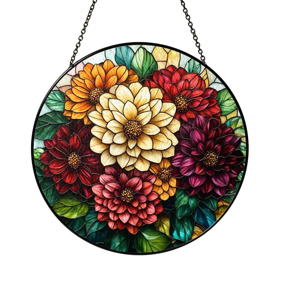 Decorative Dahlia Flower Stained Glass Suncatcher, Vintage Floral ...