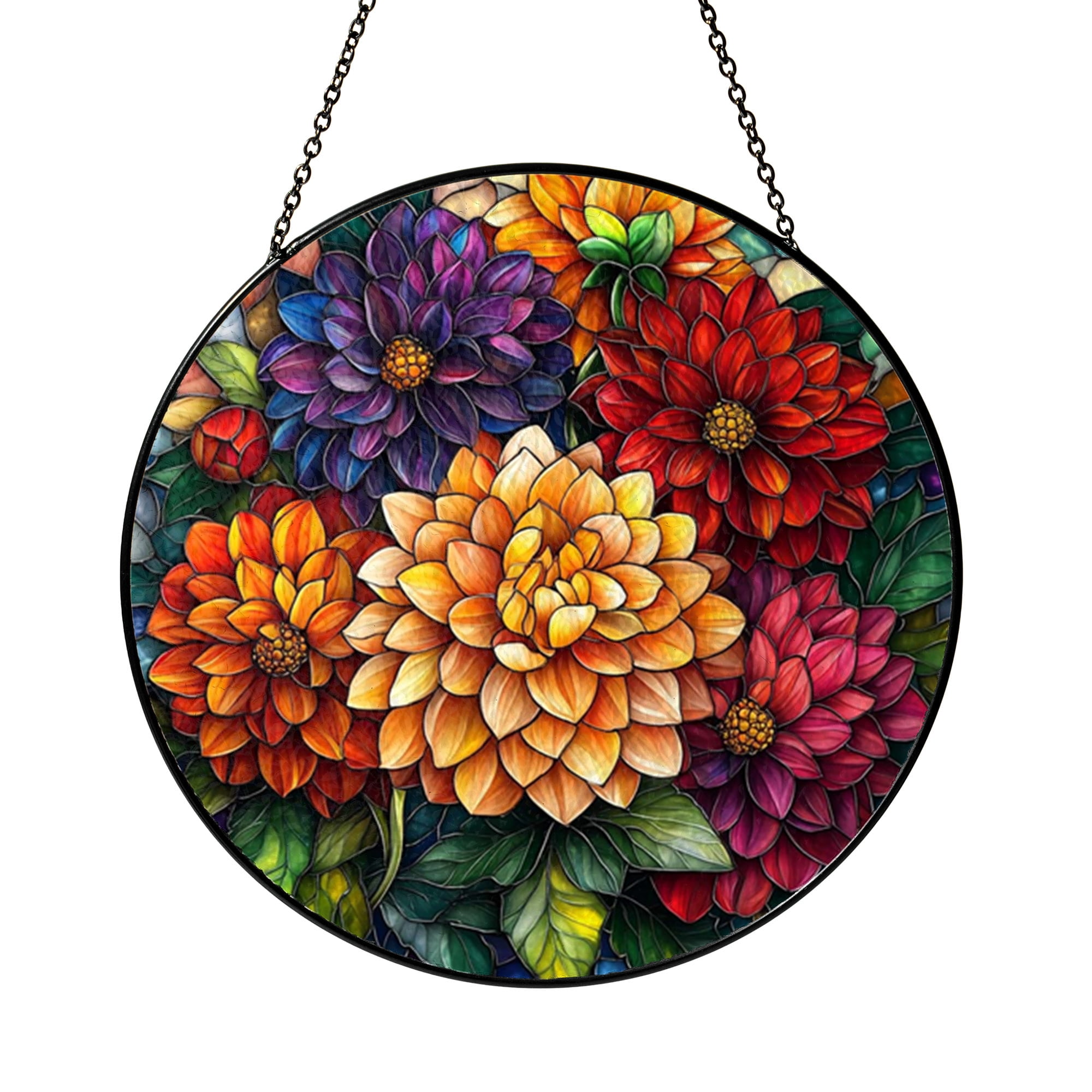 Decorative Dahlia Flower Window Hanging Stained Glass Style Suncatcher ...