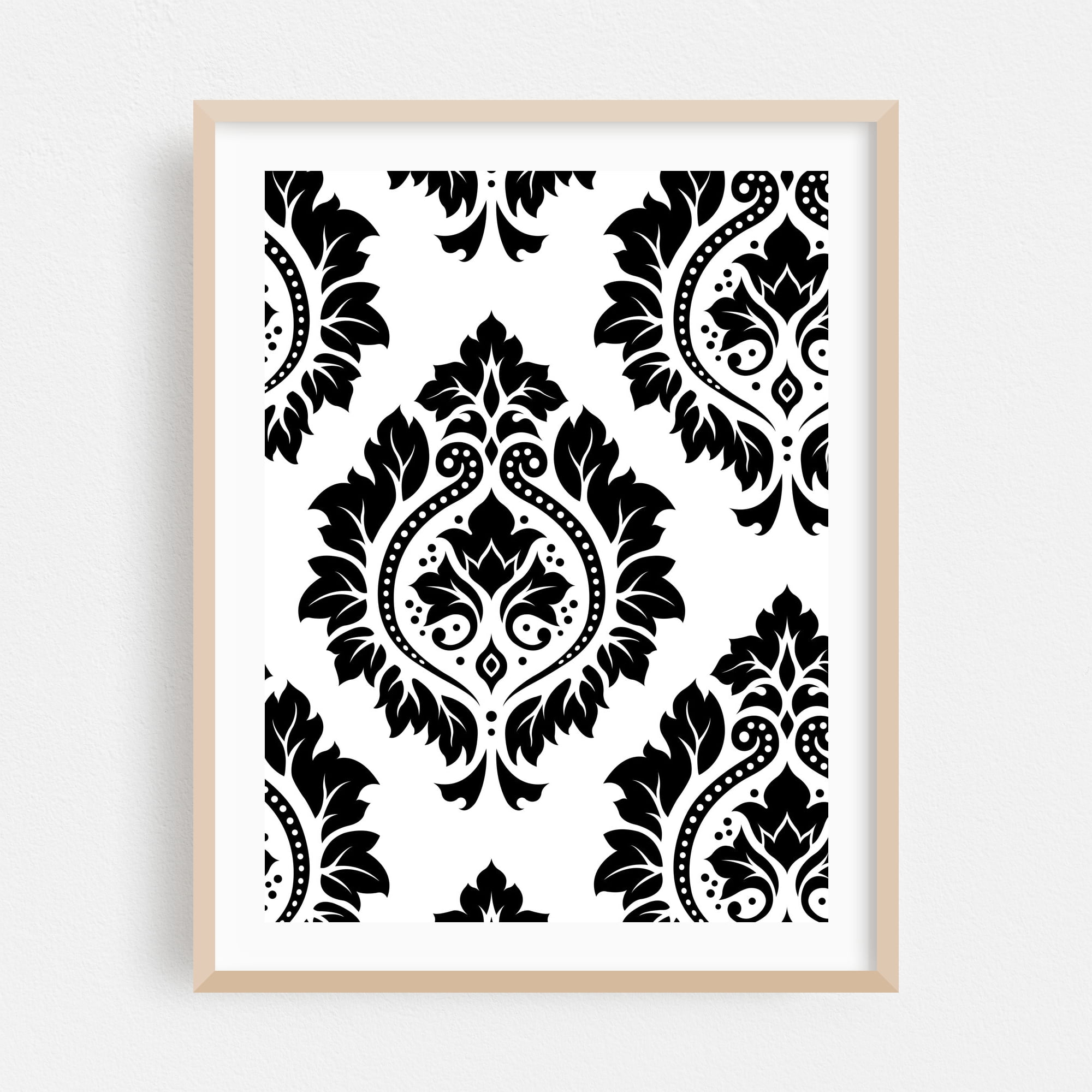 Decorative Damask Art Black on White - Digital Art Pattern Black and ...