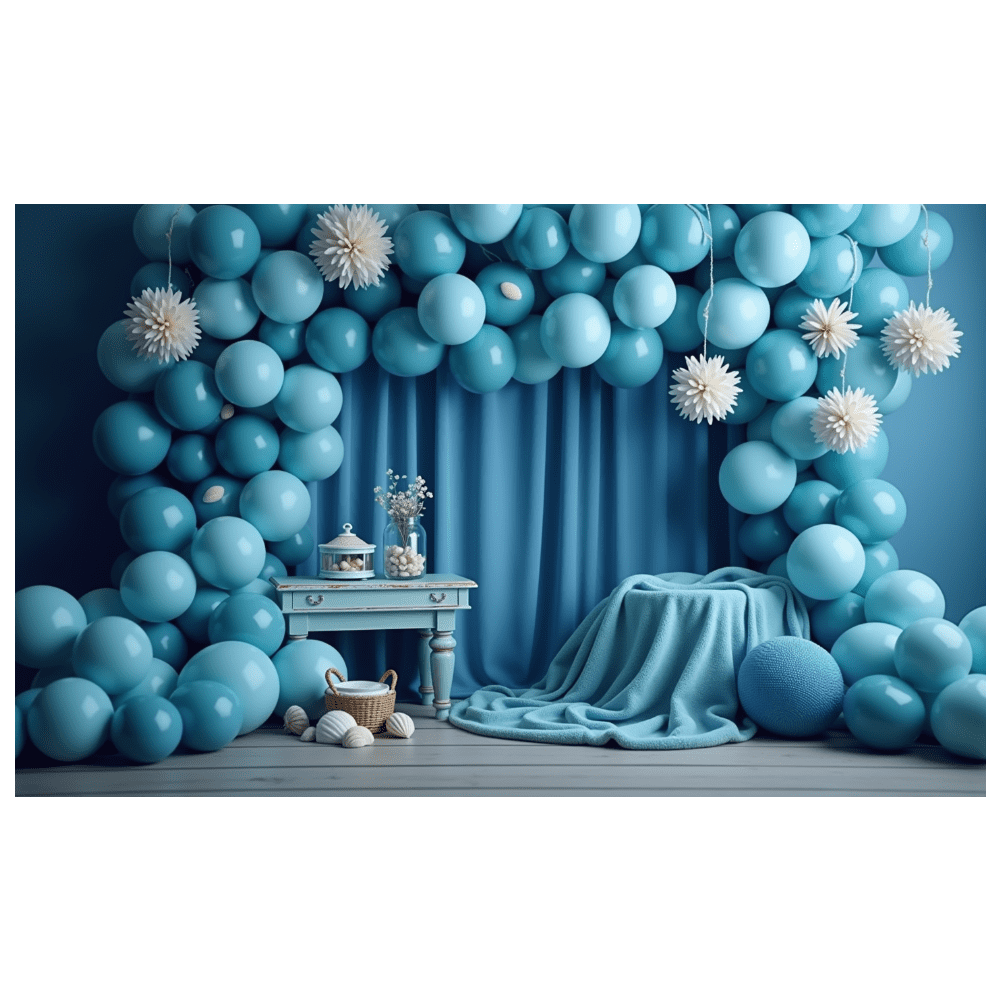 Decorative Design Birthday Banner Blue Balloons Theme Polyester ...