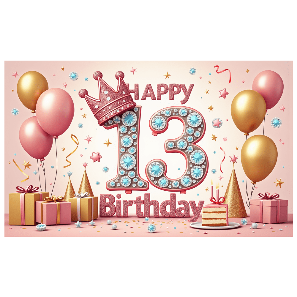 Decorative Design Birthday Party Banner Glitter Crown Number Thirteen ...
