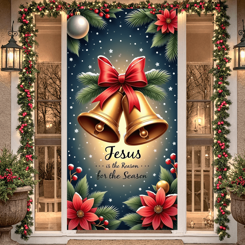 Decorative Design Christmas Banner Festive Bells Religious Theme Jesus ...
