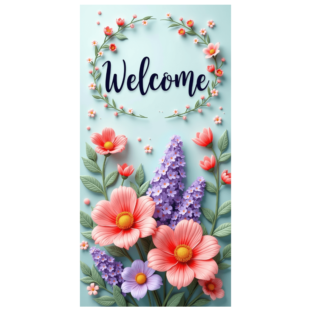 Decorative Design Floral Welcome Banner Colorful Flowers Elegant Style ...