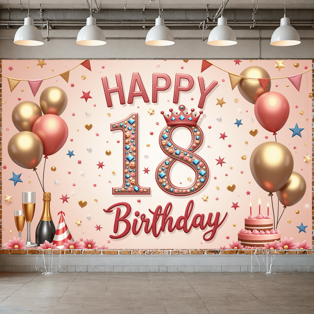 Decorative Design Happy 18 Birthday Banner Balloon Decoration Cake ...