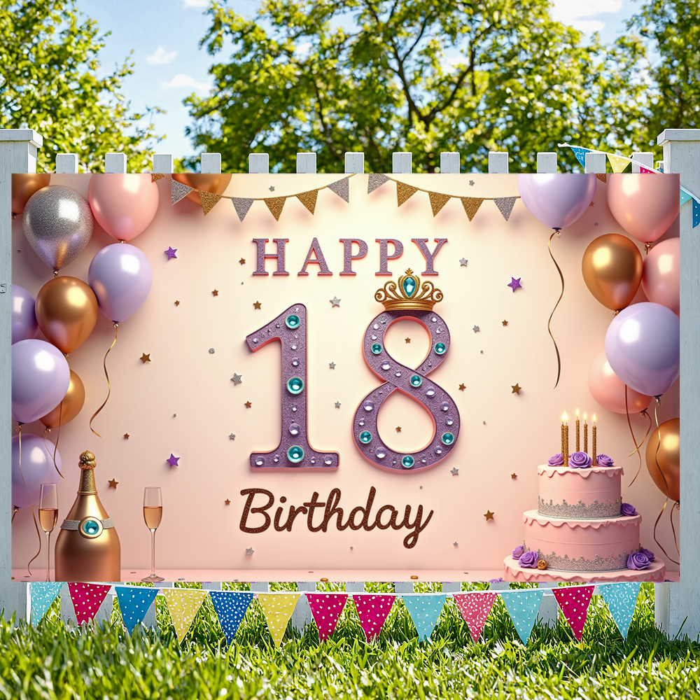 Decorative Design Happy 18 Birthday Banner Balloon Decoration Cake ...