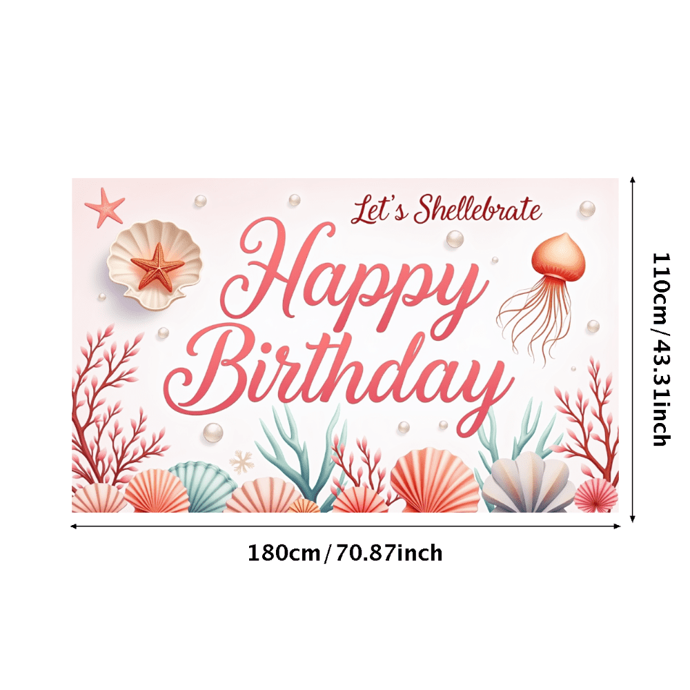 Decorative Design Happy Birthday Banner Sea Theme Jellyfish Coral Clam ...