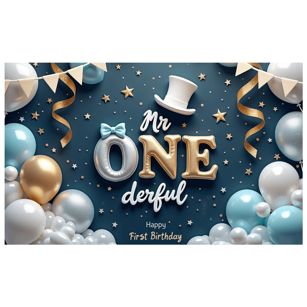 Decorative Design Happy First Birthday Banner Colorful Balloon Mr ...