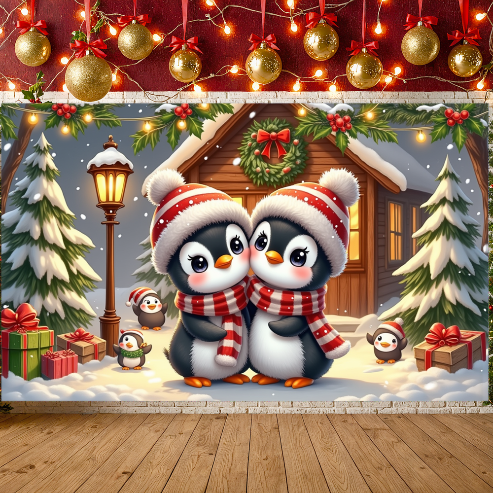 Decorative Design Happy Holidays Banner Penguin Festive Penguins ...