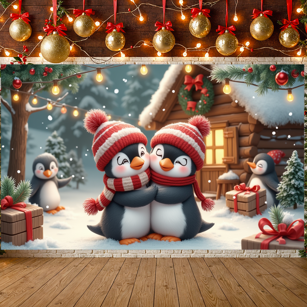 Decorative Design Happy Holidays Banner Penguin Festive Penguins ...