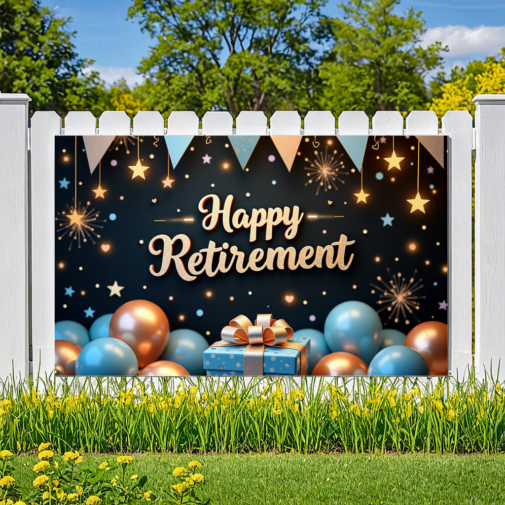 Decorative Design Happy Retirement Banner Colorful Balloons Party ...
