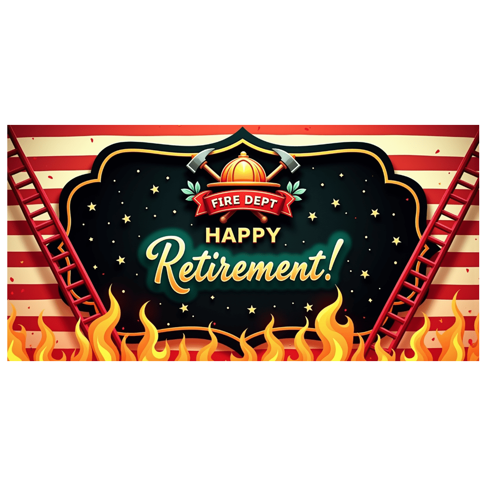 Decorative Design Happy Retirement Banner Firefighter Theme Red White ...