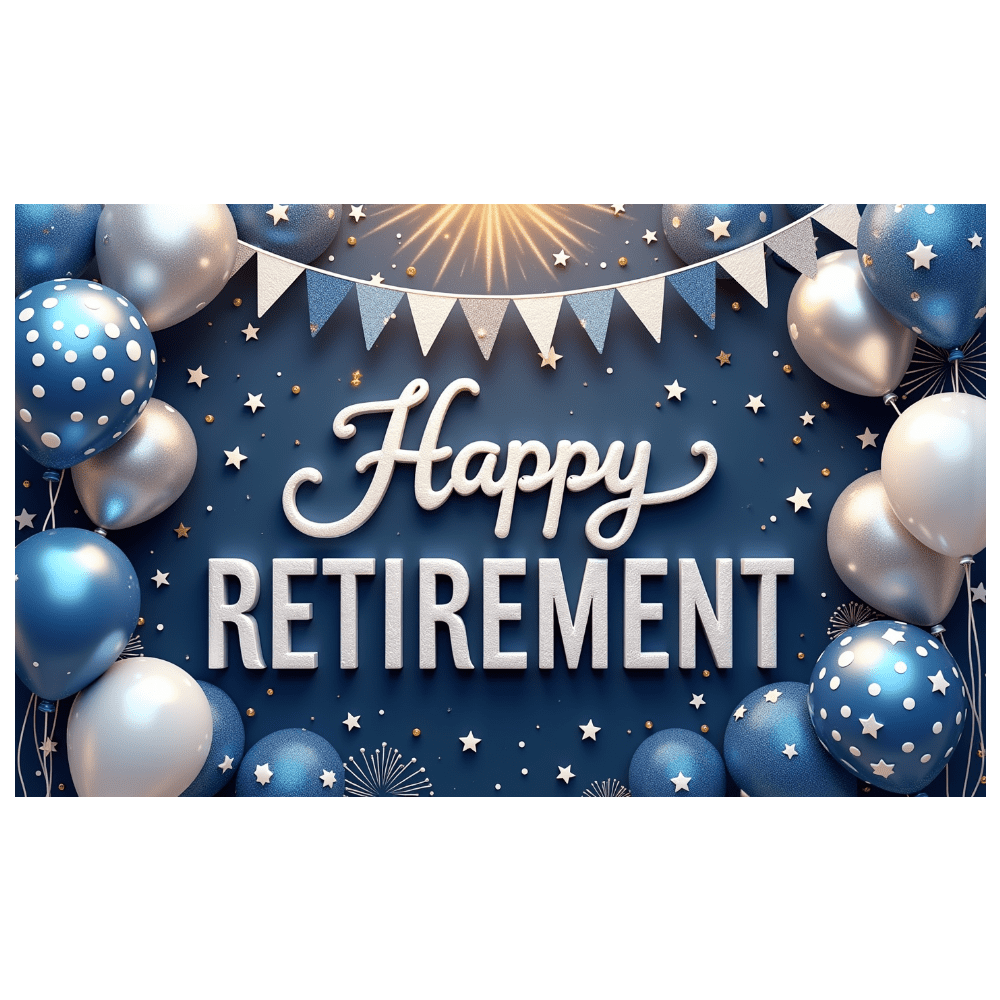 Decorative Design Happy Retirement Celebration Banner Colorful Balloons ...