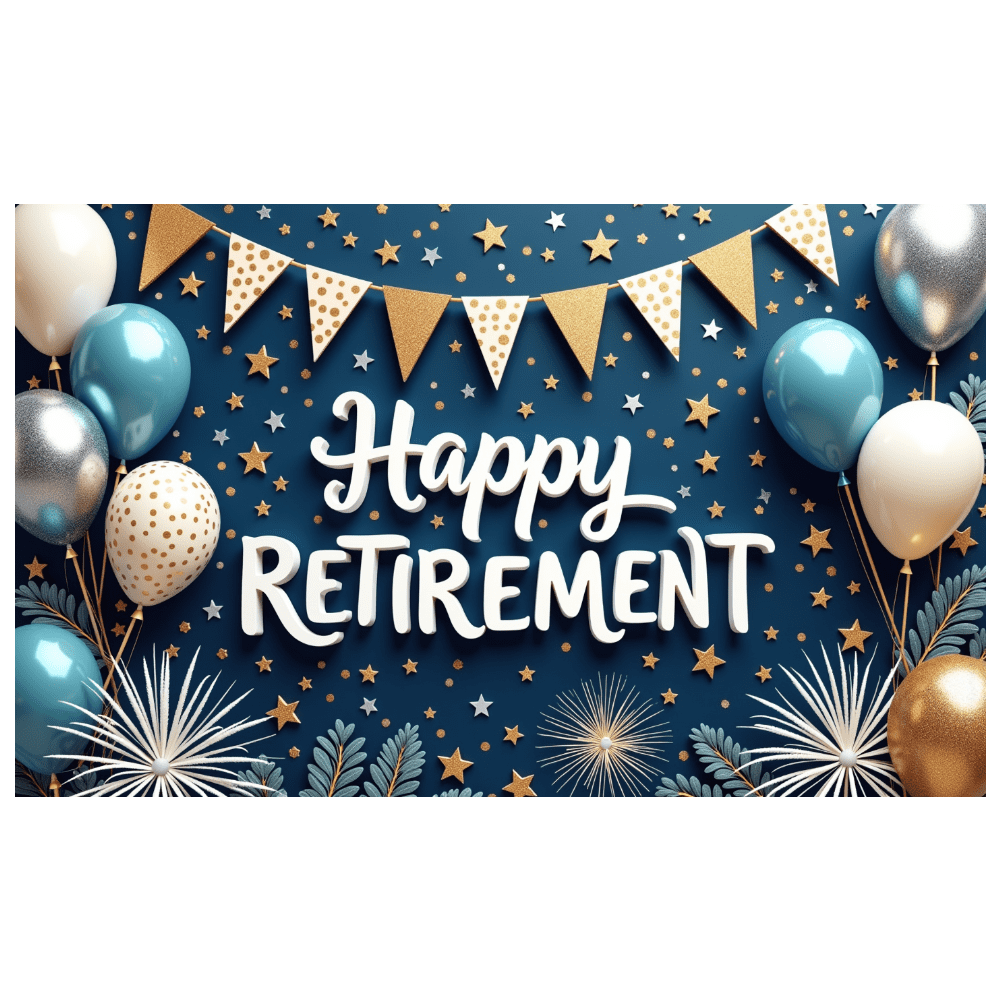 Decorative Design Happy Retirement Celebration Banner Colorful Balloons ...