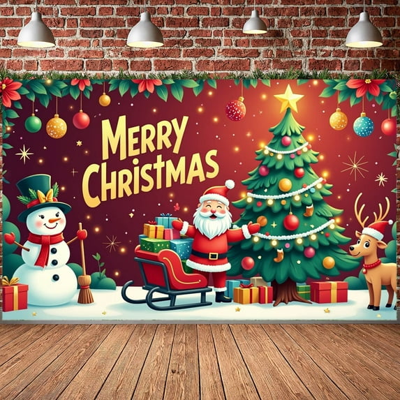 Decorative Design Merry Christmas Banner Santa Claus Christmas Tree ...