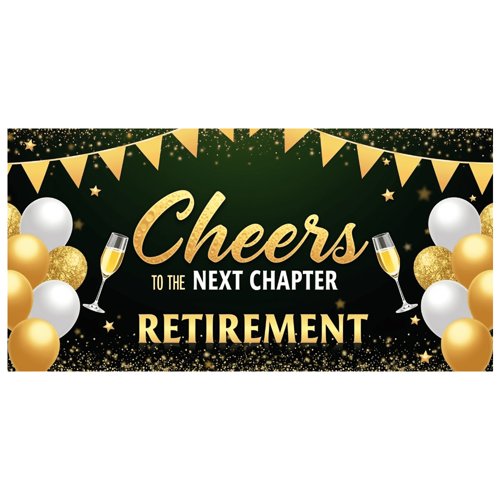 Decorative Design Retirement Banner Cheers Theme Golden Champagne ...