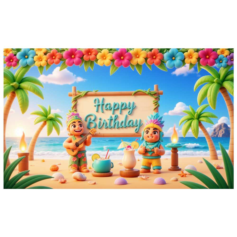 Decorative Design Tropical Birthday Banner Colorful Theme Party ...