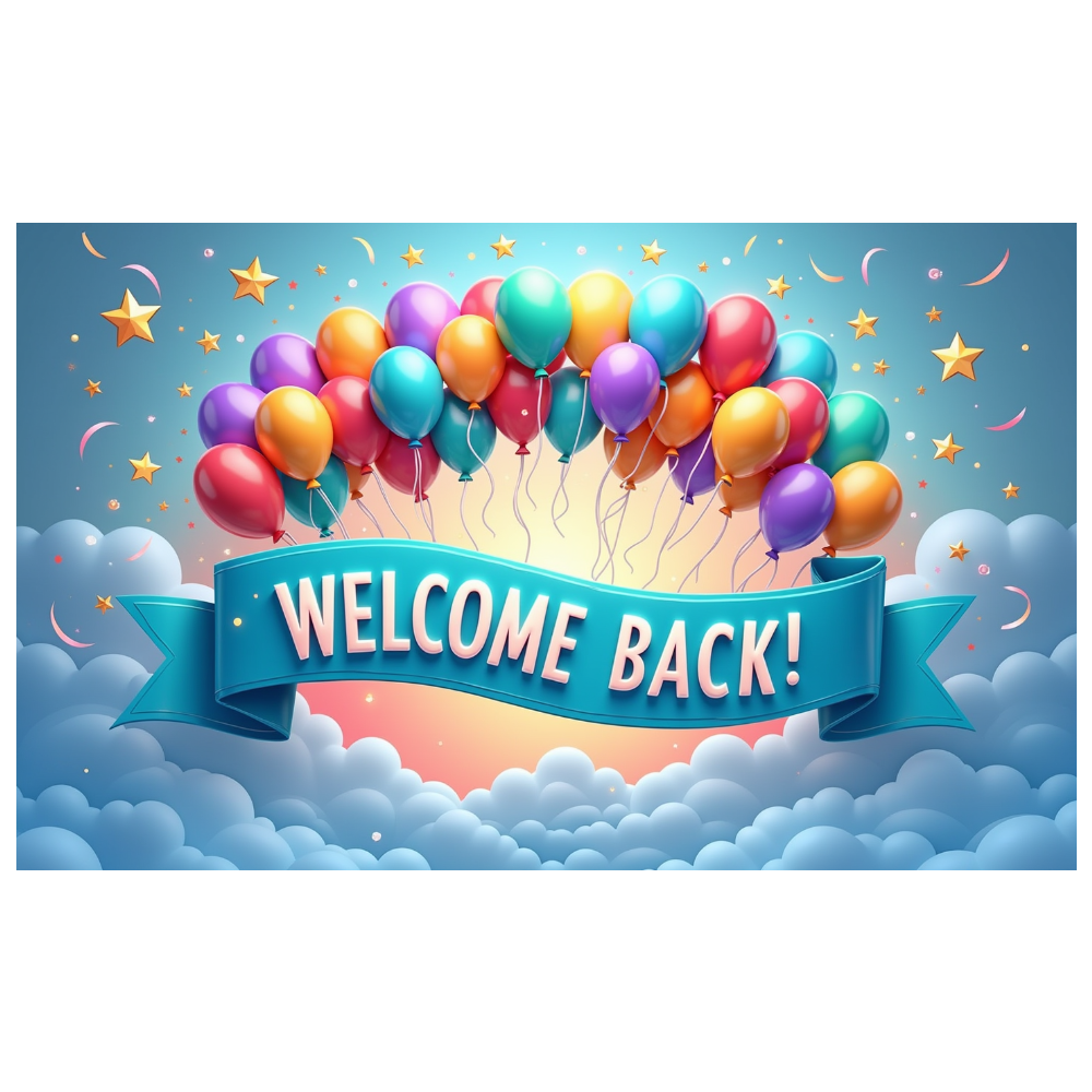 Decorative Design Welcome Back Banner Colorful Theme Balloon Decoration ...