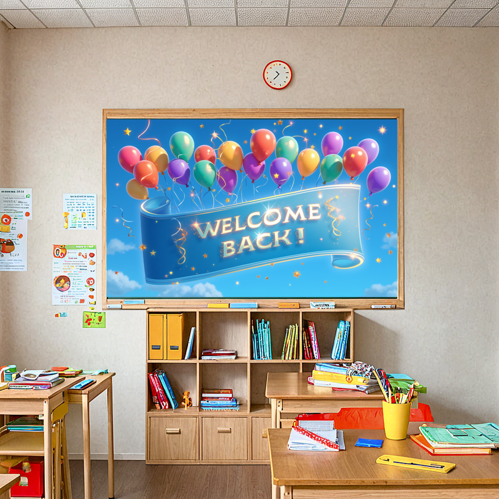 Decorative Design Welcome Back Banner Colorful Theme Balloon Decoration ...
