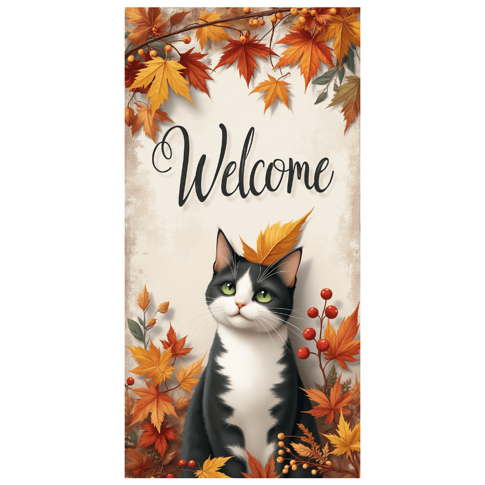 Decorative Design Welcome Banner Autumn Theme Cat Festive Decor Fall ...