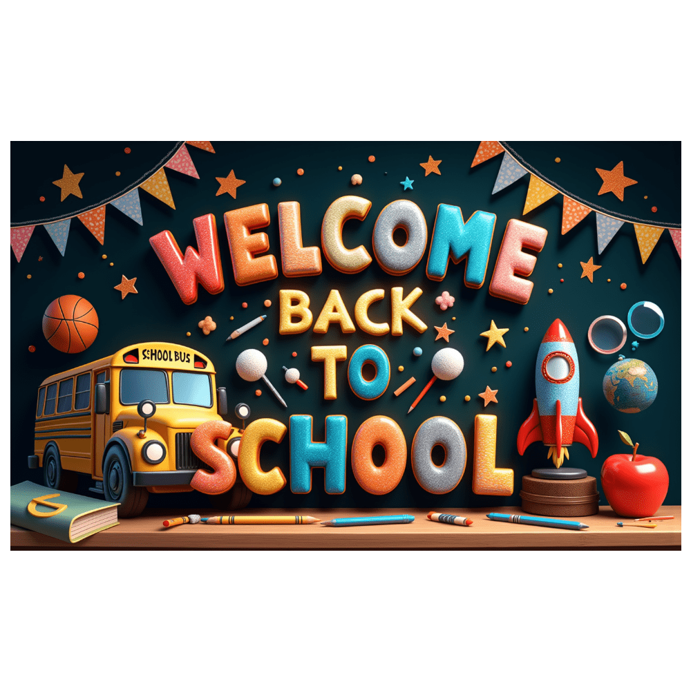 Decorative Design Welcome Banner Colorful Letters Globe Decoration for ...