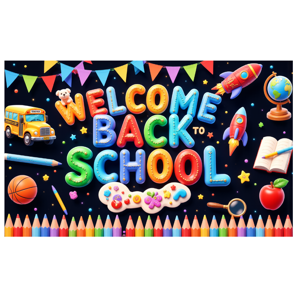 Decorative Design Welcome Banner Colorful Letters Globe Decoration for ...
