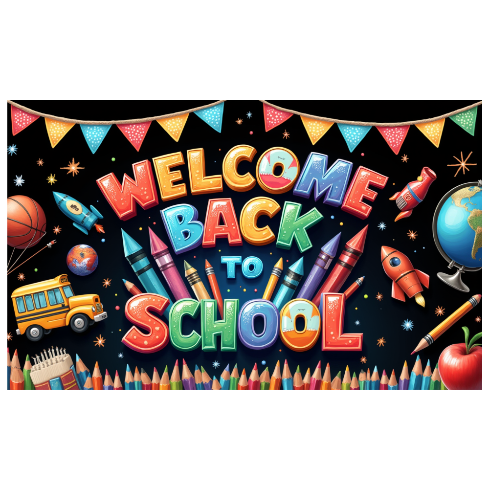Decorative Design Welcome Banner Colorful Letters Globe Decoration for ...